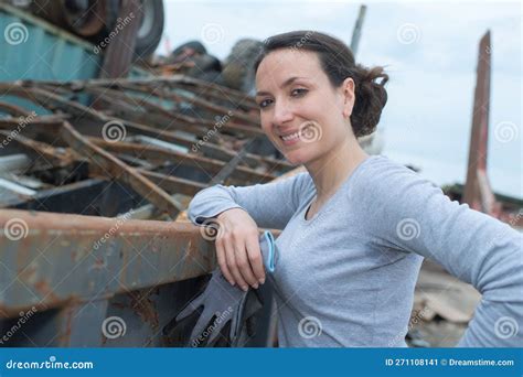 Female Junkyard Worker Posing And Smiling Stock Image Image Of