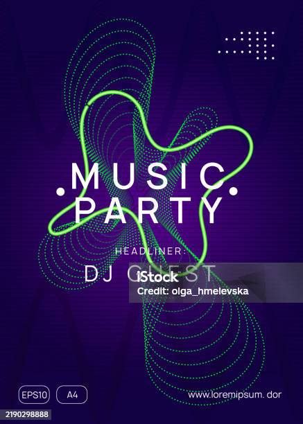 Edm 배너 Dj 콘서트 템플릿입니다 사이키델릭 오디오 초대 그린 나이트 클럽 디자인 바이올렛 파티 포스터입니다 트랜스 벡터 테크노 세트 핑크 Edm 배너 Dj에 대한 스톡
