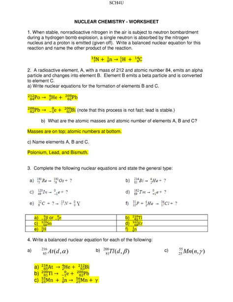 Writing Nuclear Equations Chem Worksheet Printable Worksheets