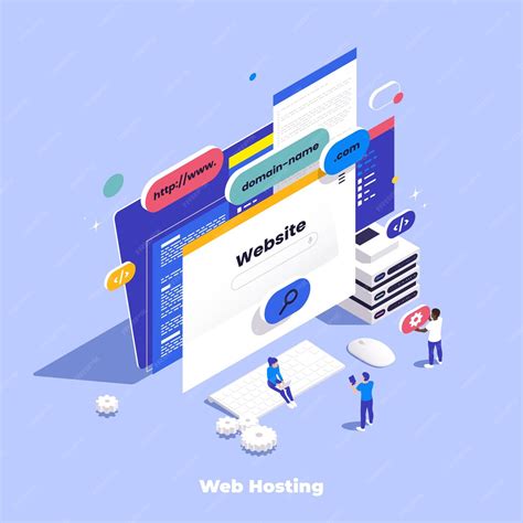 Web ホスティング等尺性組成物には、web サイト ウィンドウのアイコンと、人々 のベクトル図とデスクトップ コンピューター上のボタン