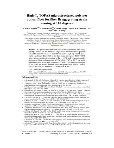 Pdf High T G Topas Microstructured Polymer Optical Fiber For Fiber Bragg Grating Strain
