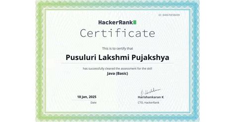 Pusuluri Lakshmi Pujakshya On Linkedin Hackerrank Skill Certificate