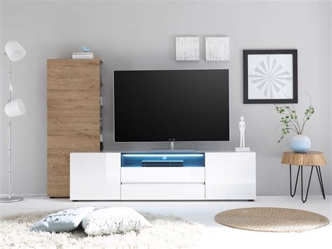 Venedig Iii Wohnwand Material Mdf Weiss Hochglanz Weisseichefarbig