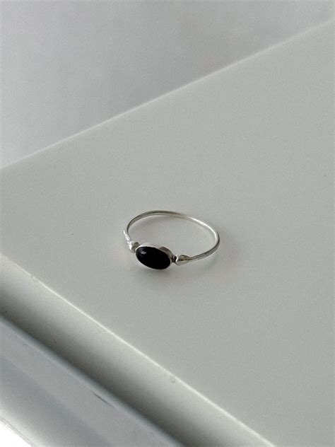 프롬유월 실버925 블랙 오닉스 슬림 레이어드 실반지 위시버킷