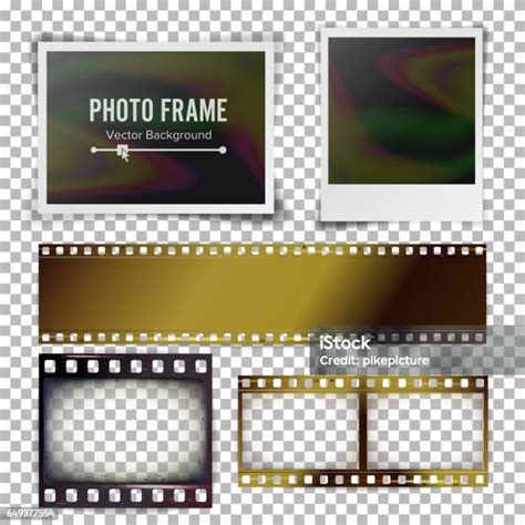 インスタントフォトフレームベクトル透明な背景に隔離されたフォトストリップとインスタントフォトフレームブランクのフォトリアリスティック