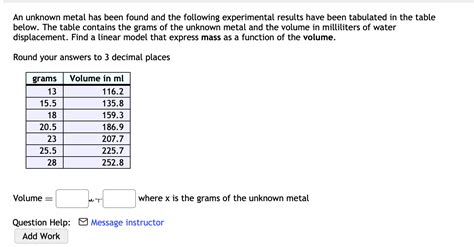 Solved An Unknown Metal Has Been Found And The Following Chegg