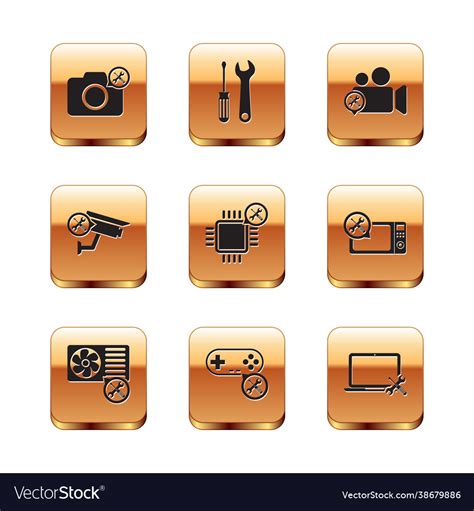 Set Photo Camera Service Air Conditioner Gamepad Vector Image
