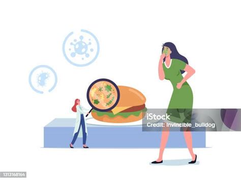 食物中毒受污染產品概念吃有毒漢堡後生病的女性角色噁心和嘔吐向量圖形及更多人圖片 人 人類消化系統 人類腸臟 Istock
