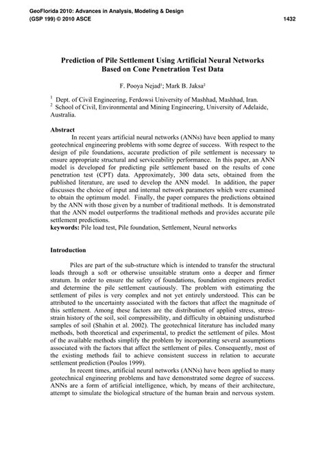 pdf prediction of pile settlement using artificial neural networks