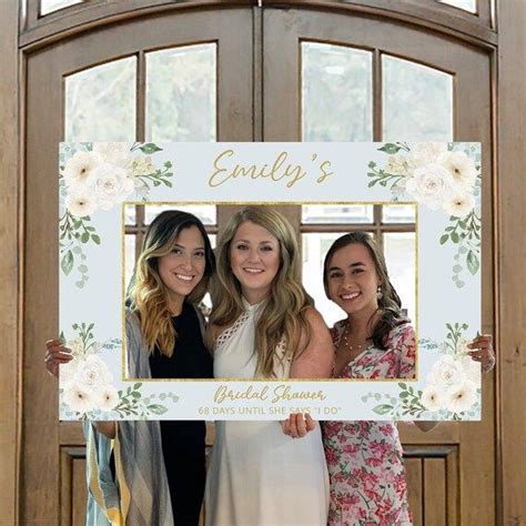Light Blue And White Floral Bridal Shower Photo Prop Frame Template