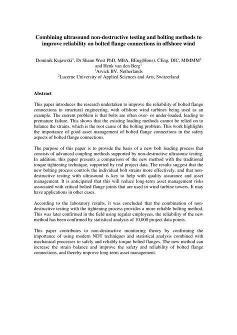 Pdf Combining Ultrasound Non Destructive Testing And Bolting Methods To Improve Reliability On