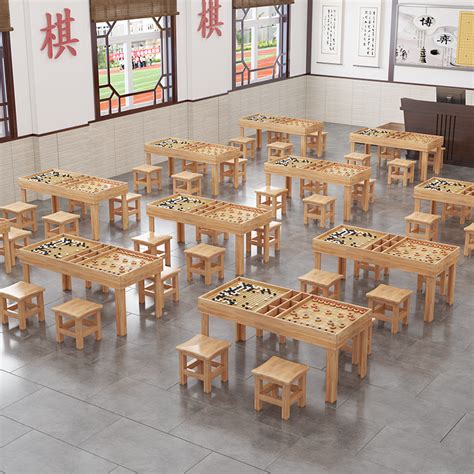 实木围棋桌雕刻棋盘棋盒中小学生橡木围棋象棋五子棋培训桌课桌椅 虎窝淘