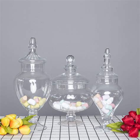 Efavormart Set Of 3 Decorative Glass Apothecary Candy Jars With Lids