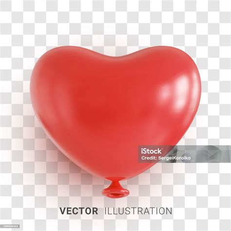 투명한 배경에 심장 형태의 붉은 풍선 하트 아이콘입니다 사랑과 결혼식의 상징 발렌타인 데이 카드를위한 디자인 요소 사실적인 3d 벡터 일러스트 레이 션 0명에 대한 스톡