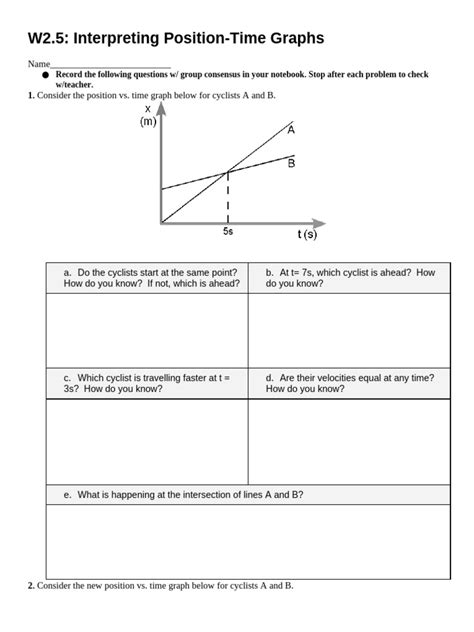 Interpreting Position Time Graphs Worksheet Pdf Speed Velocity