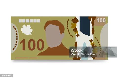캐나다 달러 벡터 일러스트 레이 션입니다 캐나다 머니 세트 번들 지폐 고분자 돈 100 Cad 플랫 스타일 흰색 배경에 격리