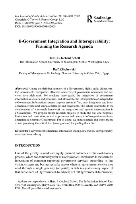 Pdf E Government Integration And Interoperability Framing The