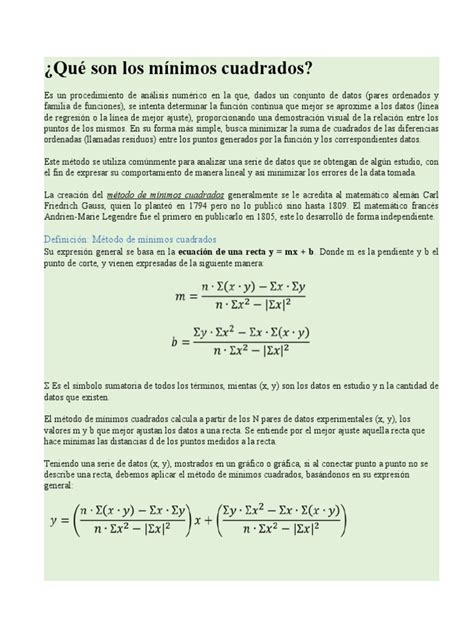 El Método De Mínimos Cuadrados Determinando La Línea De Mejor Ajuste