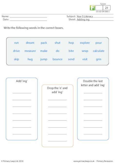 Literacy Adding Ing Worksheet PrimaryLeap Co Uk