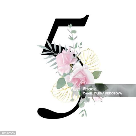 꽃 번호 식물 꽃다발로 숫자를 설정합니다 결혼식 초대장 인사말 카드 생일 로고 포스터 다른 아이디어 0명에 대한 스톡 벡터 아트