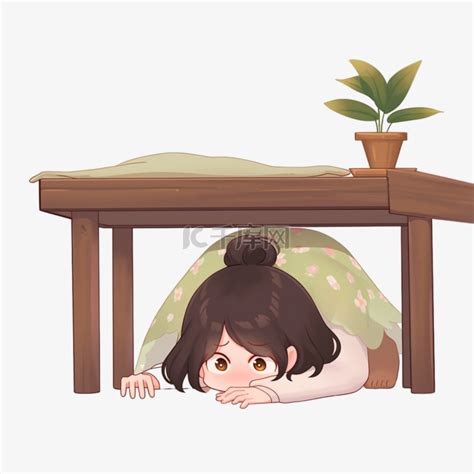 地震躲在桌子下的人自然灾害手绘元素素材图片免费下载 千库网