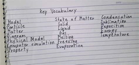 DATE Key Vocabulary Model Particle Matter StudyX