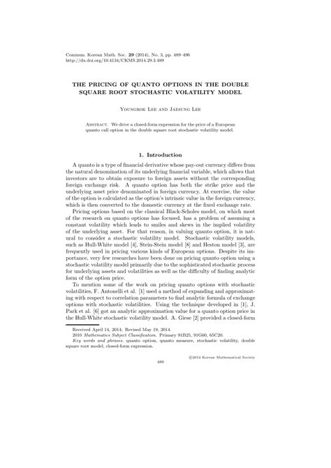 Pdf The Pricing Of Quanto Options In The Double Square Root Stochastic Volatility Model