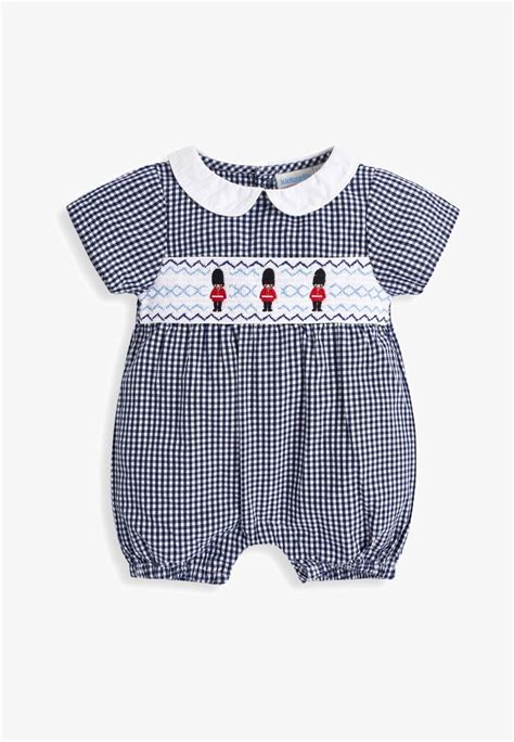 Jojo Maman Bébé Soldier Embroidered Check Romper Standard Tuta