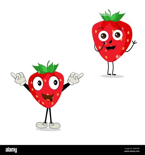 Strawberry Fruit Cartoon Mascot Character Strawberry Icon Cute Fruit
