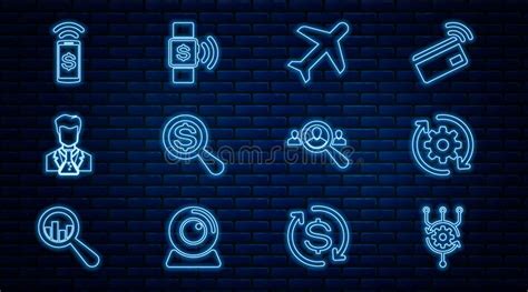 Set Line Algorithm Gear And Arrows As Workflow Plane Magnifying