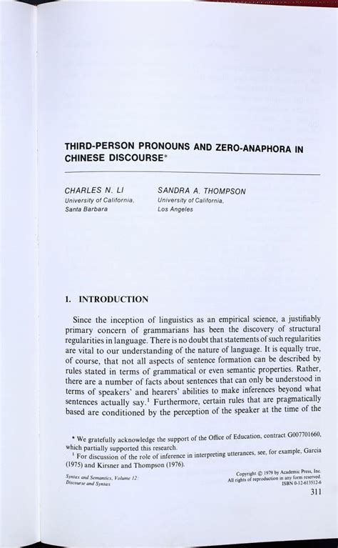 Pdf Third Person Pronouns And Zero Anaphora In Chinese Discourse
