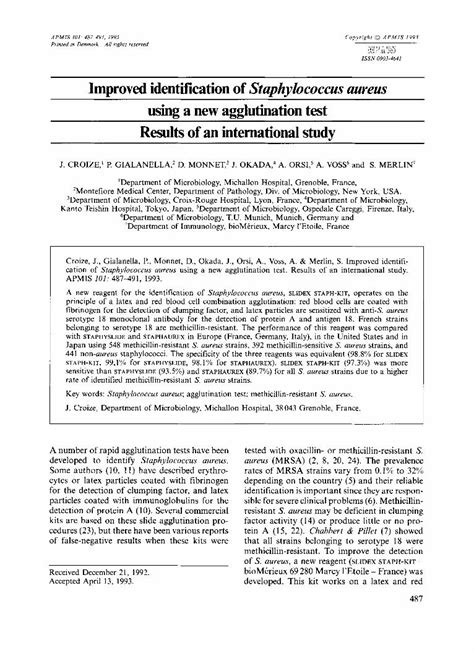 Pdf Improved Identification Of Staphylococcus Aureus Using A New