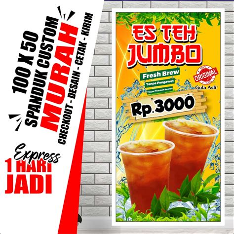 Jual Banner Es Teh Jumbo Spanduk Es Teh Jumbo 100x50cm COD Shopee