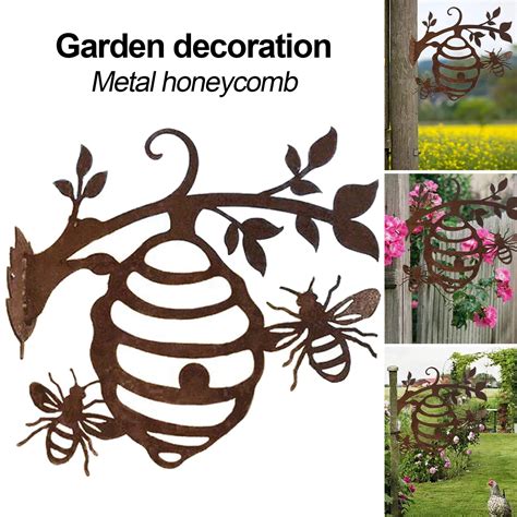 Neuheit Metall Bee Hive Garten Decor Skulptur Honeycomb Dekoration Baum