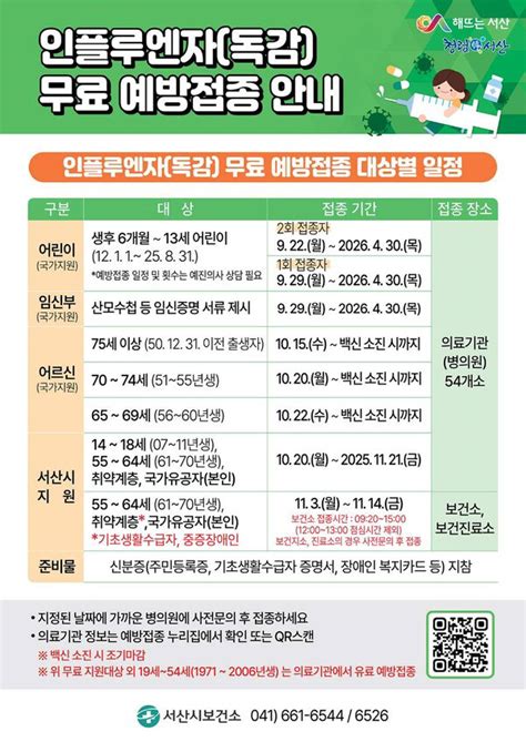 서산시 인플루엔자독감 무료 예방접종 실시