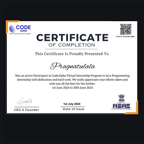 Pragna Tulala On Linkedin Codealpha Javaprogramming