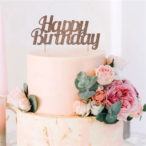 Glitter Happy Birthday Cake Topper Rose Gold Anniversary House