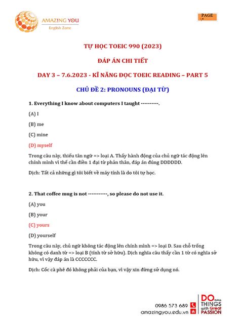 Đáp án Chi Tiết Day 3 7 6 Toeic Reading Part 5 Đại Từ Pdf