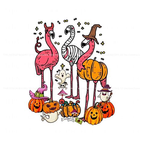 Vintage Halloween Flamingo Png Retro Spooky Season Png