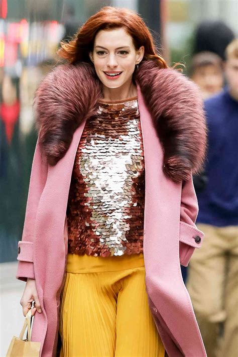 Anne Hathaway Debuts Fiery Red Hair Color On Movie Set