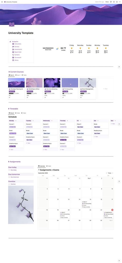 Purple Aesthetic Notion Template For College And University Students