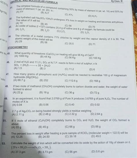 The Simplest Formula Of A Compound Containing 50 By Mass Of Element X A