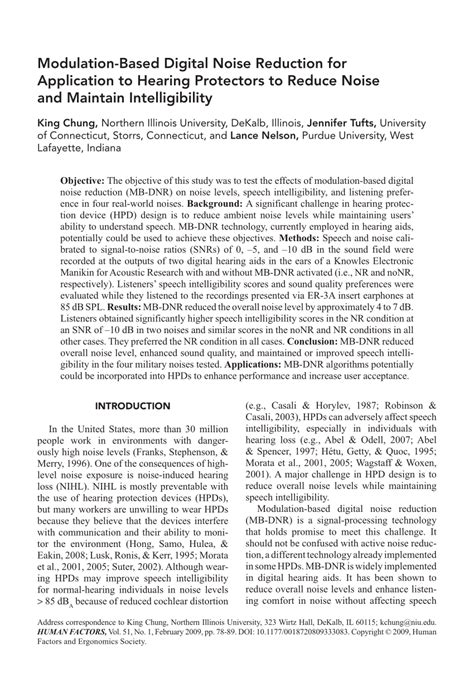 Pdf Modulation Based Digital Noise Reduction For Application To Hearing Protectors To Reduce