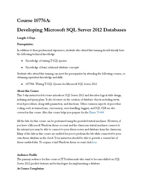 course 10776a developing microsoft sql server 2012 databases pdf
