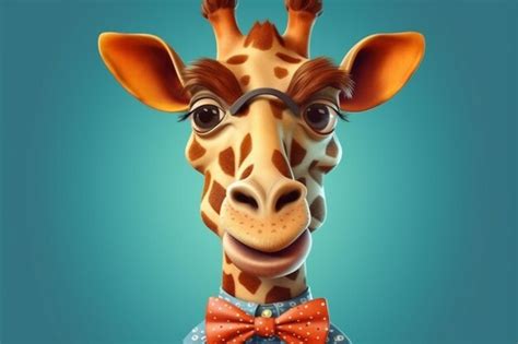 Premium Photo A Giraffe With A Bow Tie And A Blue Shirt With The Word