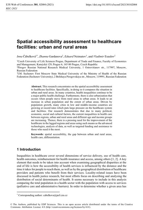 PDF Spatial Accessibility Assessment To Healthcare Facilities Urban And Rural Areas