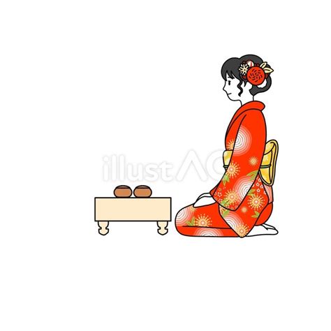 着物で囲碁を打つ女性赤イラスト No 23391564｜無料イラスト・フリー素材なら「イラストac」