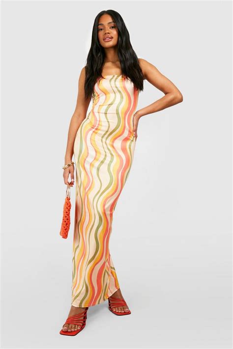 Wave Print Bandeau Maxi Dress Boohoo Uk