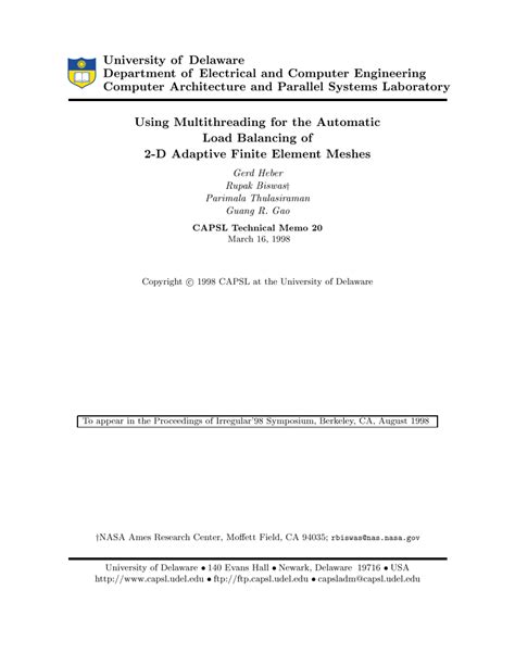 Pdf Using Multithreading For The Automatic Load Balancing Of 2d Adaptive Finite Element Meshes
