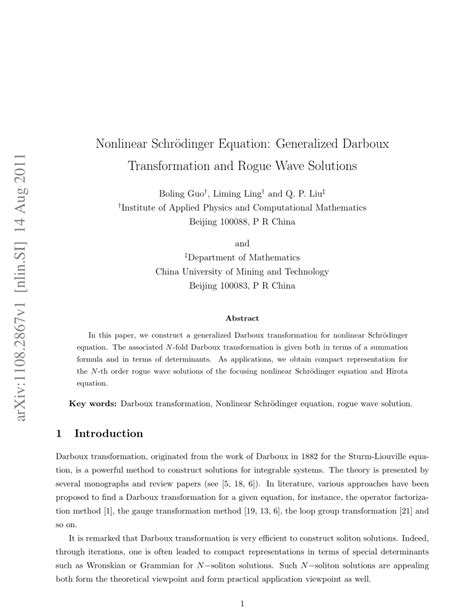 Pdf Nonlinear Schrodinger Equation Generalized Darboux